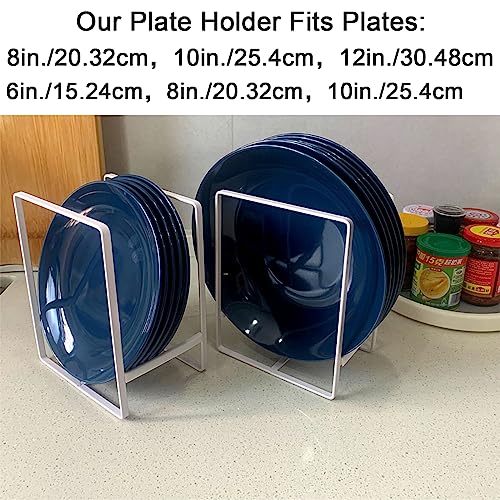 LINFIDITE Plate Holder Organizer 2 Pack Dish Storage Rack Upright Cabinet Dish Drying Rack White Metal Dish Holder Stand for Kitchen Counter Cupboard and 7.87in. x 6.29in. x 4.52in.White