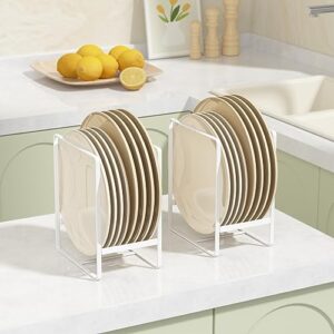 LINFIDITE Plate Holder Organizer 2 Pack Dish Storage Rack Upright Cabinet Dish Drying Rack White Metal Dish Holder Stand for Kitchen Counter Cupboard and 7.87in. x 6.29in. x 4.52in.White