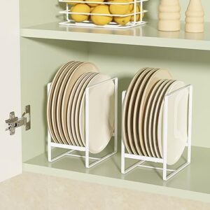 LINFIDITE Plate Holder Organizer 2 Pack Dish Storage Rack Upright Cabinet Dish Drying Rack White Metal Dish Holder Stand for Kitchen Counter Cupboard and 7.87in. x 6.29in. x 4.52in.White