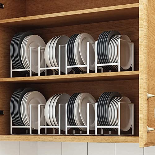 LINFIDITE Plate Holder Organizer 2 Pack Dish Storage Rack Upright Cabinet Dish Drying Rack White Metal Dish Holder Stand for Kitchen Counter Cupboard and 7.87in. x 6.29in. x 4.52in.White