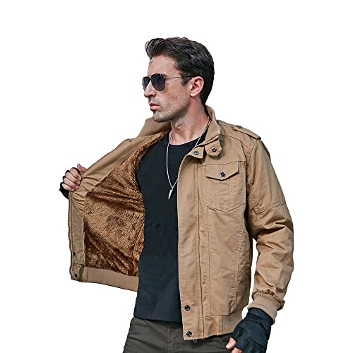 HIJEWE Men's Winter Military Jacket Cotton Thicken Multi-Pocket Bomber Field Outwear Fleece Cargo Jackets Casual Coat