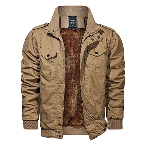 HIJEWE Men's Winter Military Jacket Cotton Thicken Multi-Pocket Bomber Field Outwear Fleece Cargo Jackets Casual Coat