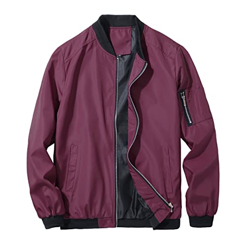 Ginsiom Bomber Jacket for Men,Slim Fit Lightweight Windproof Sportwear Jacket Casual Windbreaker (WineRed01,XL)