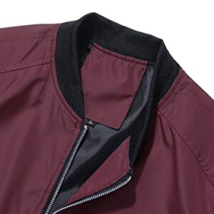 Ginsiom Bomber Jacket for Men,Slim Fit Lightweight Windproof Sportwear Jacket Casual Windbreaker (WineRed01,XL)