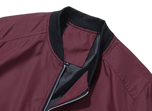 Ginsiom Bomber Jacket for Men,Slim Fit Lightweight Windproof Sportwear Jacket Casual Windbreaker (WineRed01,XL)