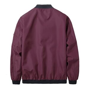 Ginsiom Bomber Jacket for Men,Slim Fit Lightweight Windproof Sportwear Jacket Casual Windbreaker (WineRed01,XL)