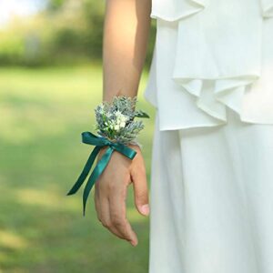 YSUCAU Corsage and Men Boutonniere Set for Wedding, Greenery Corsages Wristlet Band Bracelet for Wedding Mother of Bride and Groom, Prom Flowers