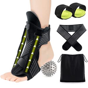 plantar fasciitis night splint, 2.0 version adjustable plantar fasciitis relief orthotic brace for women & men, double dorsiflexion straps increased fixed effect, for ankle brace foot drop etc (black)