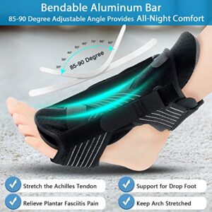 Plantar Fasciitis Night Splint, 2.0 Version Adjustable Plantar Fasciitis Relief Orthotic Brace for Women & Men, Double Dorsiflexion Straps Increased Fixed Effect, for Ankle Brace Foot Drop Etc (Black)