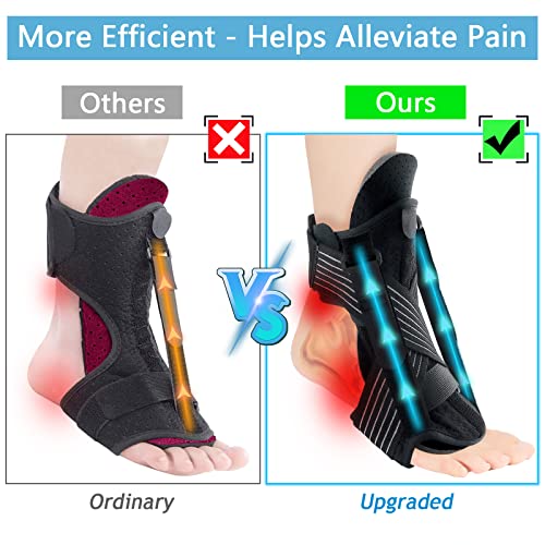 Plantar Fasciitis Night Splint, 2.0 Version Adjustable Plantar Fasciitis Relief Orthotic Brace for Women & Men, Double Dorsiflexion Straps Increased Fixed Effect, for Ankle Brace Foot Drop Etc (Black)