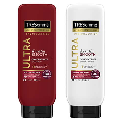 TRESemmé Ultra Keratin Smooth Concentrate Shampoo And Conditioner For Dry Hair Salon Smooth In 30 Secs, Fast-Lather And Fast-Detangle Technology, 2X More Washes Combo Pack, Red 20 Ounce (Pack of 2)