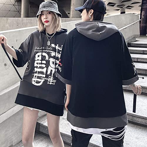 XYXIONGMAO Techwear Shirt Cyberpunk Japanese Streetwear Hip Hop Shirts for Men Graphic T Alphabet Design Workwear Casual Short-Sleeved Men's Loose Couple T-Shirt（Black-S）