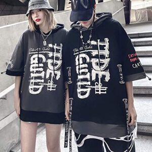 XYXIONGMAO Techwear Shirt Cyberpunk Japanese Streetwear Hip Hop Shirts for Men Graphic T Alphabet Design Workwear Casual Short-Sleeved Men's Loose Couple T-Shirt（Black-S）