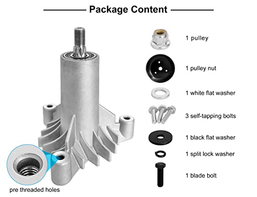 Replacement 130794 Spindle 153535 Pulley Compatible with Craftsman Mower - Spindle Assembly with Pulley Compatible with Craftsman LT1000 LT2000 DYT4000 42" Deck Tractor, HU, Poulan Pro Riding Mower