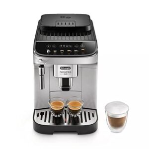 de'longhi magnifica evo, fully automatic machine bean to cup espresso cappuccino and iced coffee maker, colored touch display, black, silver