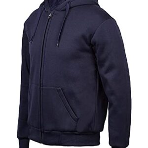 IGEEKWELL Hoodies for Men Full Zip Up Heavyweight Sweatshirt - Sherpa Lined Winter Jacket, Navy, S