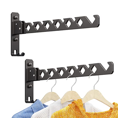 dancrul Wall Mounted Drying Rack Clothing Foldable for Laundry Room, Clothes Drying Rack Folding Indoor, Matte Black 2 Packs