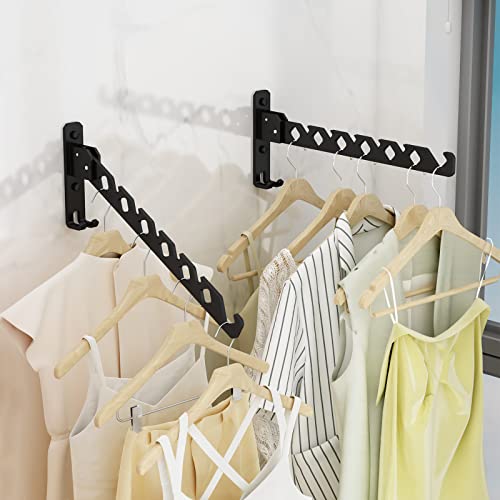 dancrul Wall Mounted Drying Rack Clothing Foldable for Laundry Room, Clothes Drying Rack Folding Indoor, Matte Black 2 Packs