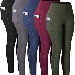 CHRLEISURE Leggings with Pockets for Women, High Waisted Tummy Control Workout Yoga Pants(Black,DGray,Navy,Wine,JLGreen, M)