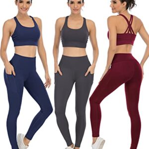 CHRLEISURE Leggings with Pockets for Women, High Waisted Tummy Control Workout Yoga Pants(Black,DGray,Navy,Wine,JLGreen, M)