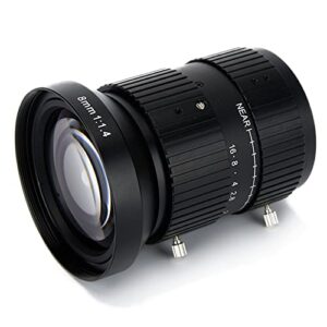 20mp 1.1" 8mm f/1.4 manual lris and focus industrial lens for high resolution c-mount machine vision cameras