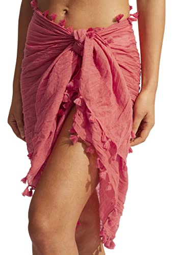 Seafolly Women's Basics Cotton Gauze Sarong Swimsuit Cover Up, Beach Edit Sun Kissed Coral, One Size