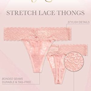 Jessica Simpson Women's Underwear - 5 Pack Stretch Microfiber Lace Thong Panties (S-XL), Size Large, Black/Black/Animal Blush/Rose/Floral Rose