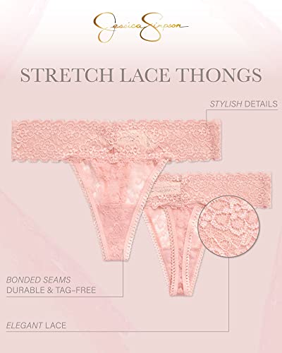 Jessica Simpson Women's Underwear - 5 Pack Stretch Microfiber Lace Thong Panties (S-XL), Size Large, Black/Black/Animal Blush/Rose/Floral Rose