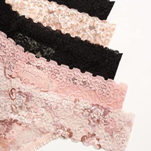 Jessica Simpson Women's Underwear - 5 Pack Stretch Microfiber Lace Thong Panties (S-XL), Size Large, Black/Black/Animal Blush/Rose/Floral Rose