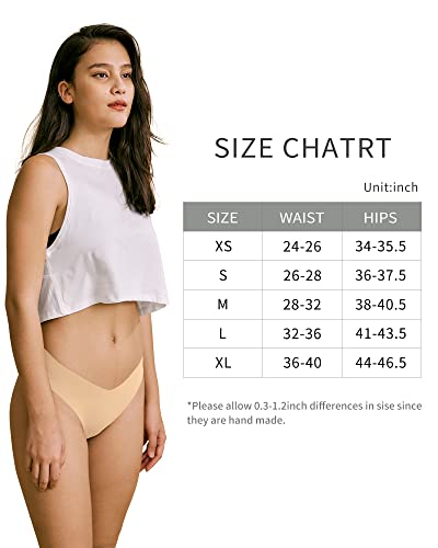 SHARICCA Women Seamless Thong No Show V Shape Strench Underwear Comfortable Invisible Soft Panties 6 Pack (7 Beige-7P08,M)