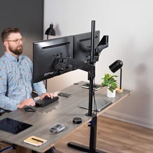 VIVO Dual Monitor Arm Extra Tall Mount for Screens up to 32 inches, Pneumatic Height Adjustment, Full Articulating Heavy Duty VESA Stand with Desk C-clamp and Grommet, STAND-V012K