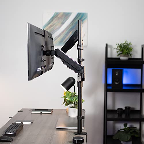 VIVO Dual Monitor Arm Extra Tall Mount for Screens up to 32 inches, Pneumatic Height Adjustment, Full Articulating Heavy Duty VESA Stand with Desk C-clamp and Grommet, STAND-V012K