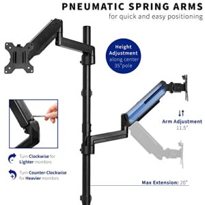 VIVO Dual Monitor Arm Extra Tall Mount for Screens up to 32 inches, Pneumatic Height Adjustment, Full Articulating Heavy Duty VESA Stand with Desk C-clamp and Grommet, STAND-V012K