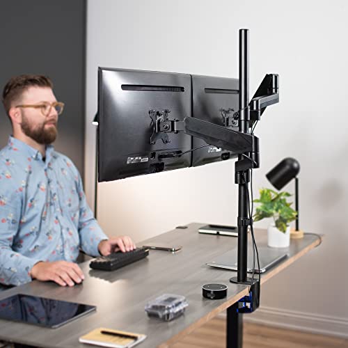 VIVO Dual Monitor Arm Extra Tall Mount for Screens up to 32 inches, Pneumatic Height Adjustment, Full Articulating Heavy Duty VESA Stand with Desk C-clamp and Grommet, STAND-V012K