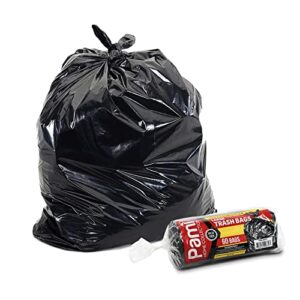 pami large 33-gallon trash bags, black [60-pack] - strong garbage bags for home, office, lawn, commercial, industrial & janitorial use- 33”x40” trash can liners for kitchen, bathroom & outdoor bins