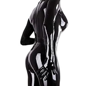 leesuo Women's Sexy Wetlook PVC Catsuit Shiny Zipper Crotch Bodysuit Jumpsuit with Gloves Clubwear