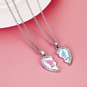 MJartoria BFF Necklace for 2, Best Friend Necklaces, Panda Valentine Split Heart Rhinestone Friendship Necklaces Best Friends Engraved Pendant-Cute Butterfly