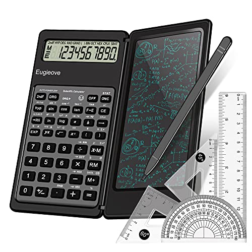 Pocket Basic Science Calculator for Students - Foldable Math Classroom Functional Calculator with LCD Display Erasable Writing Tablet and Ruler Set for Office Home Business Whether Back to School Gift