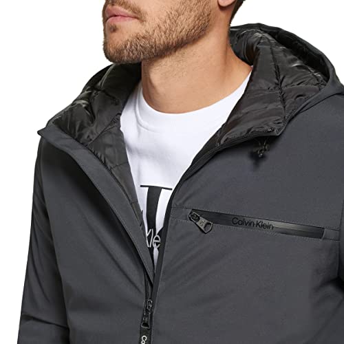 Calvin Klein Men's Classic Hooded Stretch Jacket, Iron, Large