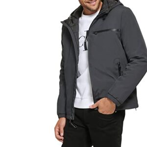 Calvin Klein Men's Classic Hooded Stretch Jacket, Iron, Large