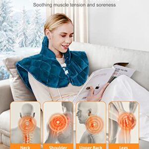 Weighted Heating Pad for Neck and Shoulders Pain Relief, Haimmy 3lb Electric Heated Neck Wrap, Fast-Heating with 6 Heat Settings, 11 Auto-Off Timers with Countdown Display, Removable Cover - 16"x20"