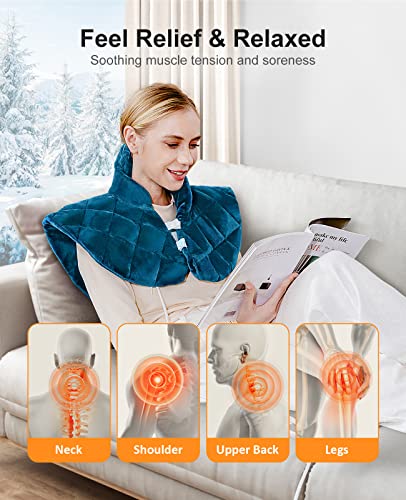 Weighted Heating Pad for Neck and Shoulders Pain Relief, Haimmy 3lb Electric Heated Neck Wrap, Fast-Heating with 6 Heat Settings, 11 Auto-Off Timers with Countdown Display, Removable Cover - 16"x20"