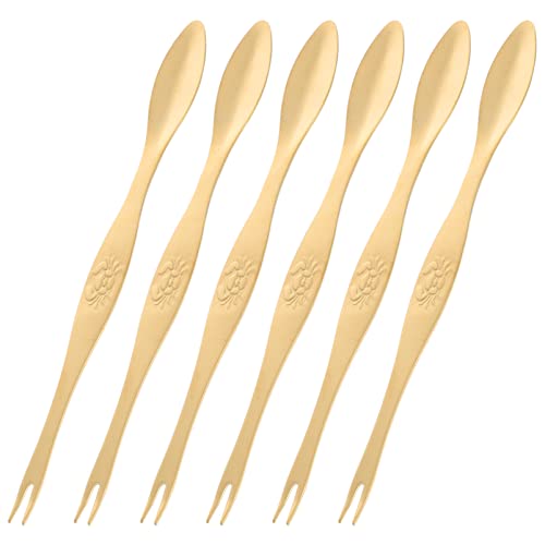 DOITOOL Shortbread 6 Pcs Stainless Steel Seafood Forks Picks Lobster Forks Crab Picks Nut Forks Shellfish Picks Seafood Tools for Crab and Lobster Golden Seafood Crackers and Tools Lobster Crackers