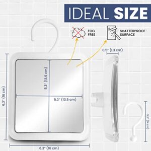 MIRRORVANA Hangable Fogless Shower Mirror for Shaving with 360° Swivel Hook for Hanging - Anti Fog Shatterproof 6.3" x 6.3" Surface