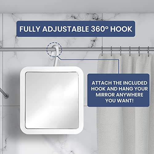 MIRRORVANA Hangable Fogless Shower Mirror for Shaving with 360° Swivel Hook for Hanging - Anti Fog Shatterproof 6.3" x 6.3" Surface