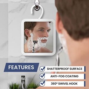 MIRRORVANA Hangable Fogless Shower Mirror for Shaving with 360° Swivel Hook for Hanging - Anti Fog Shatterproof 6.3" x 6.3" Surface