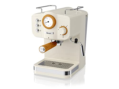 Salton Swan Nordic Espresso Machine with Milk Frother, 1.2L Tank, Matte Cotton White