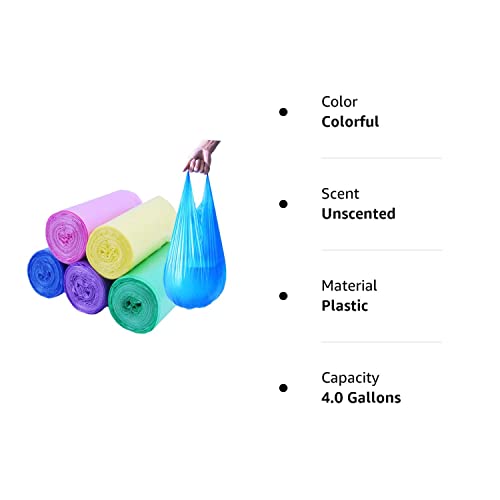 4 Gallon Trash Bag,100 Counts Thicken Value Small Trash Bags,Small Colorful Garbage Bags with Handle for Home Office Kitchen Bathroom Trash Can