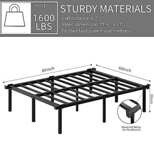 HAAGEEP Metal Bed Frame Queen Size - 20 Inch Platform Bed Frames No Box Spring Needed Tall Black Bedframe Heavy Duty