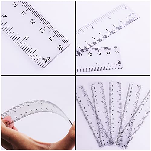 AIEX 40pcs 6inch Inch Ruler, Small Transparent Ruler Plastic Mini Rulers Bulk with Inches Centimeters for Kids Students Schools Office Supplies (Transparent)